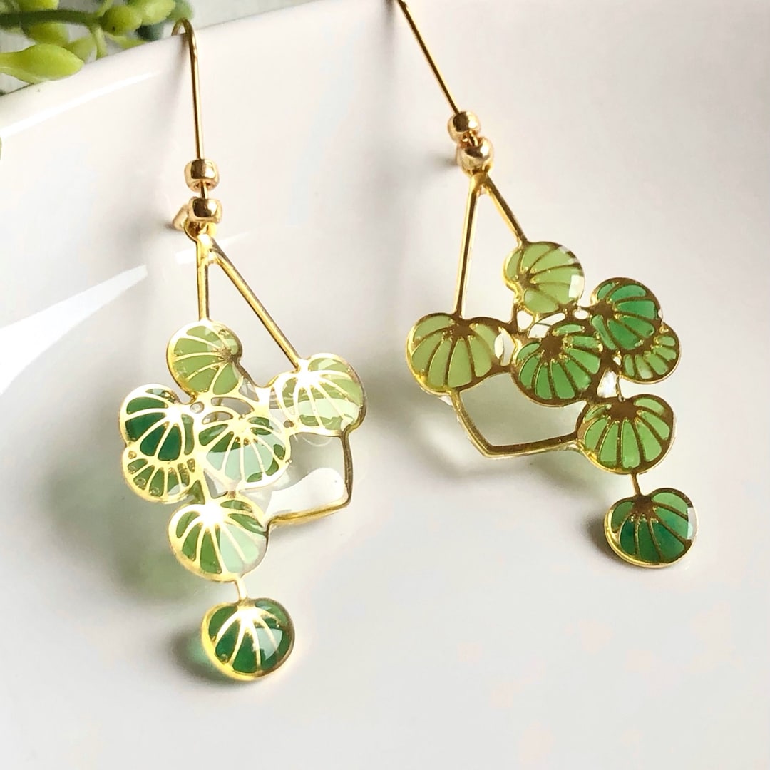 Botanical Green Leaf Plant Earrings, Plant Jewelry, Hanging Plant ...