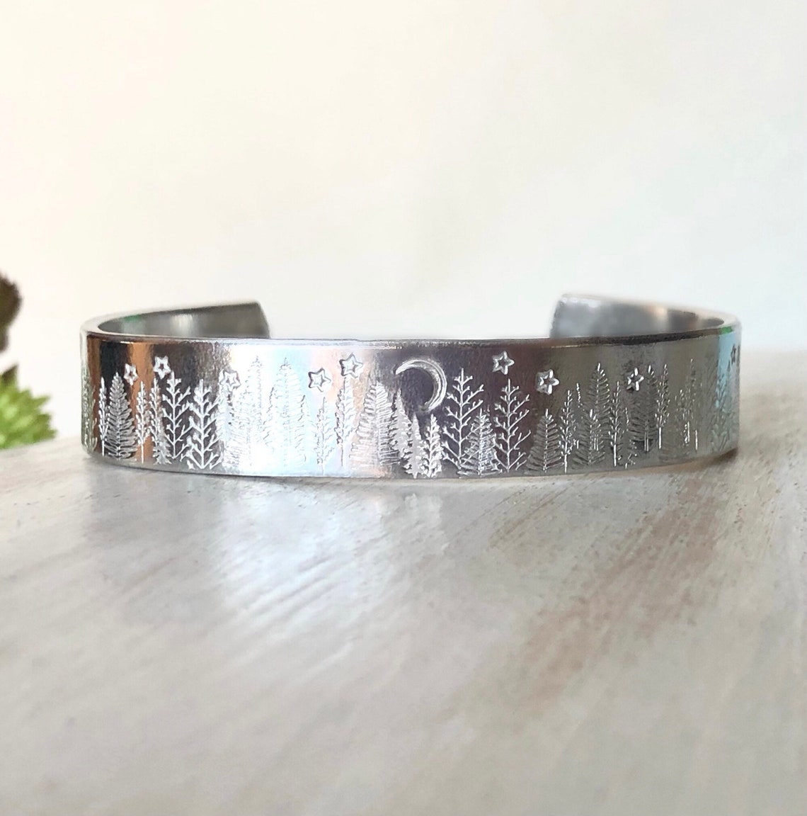 TREE Bracelet Cuff Forest Tree Jewelry Hand Stamped Cuff | Etsy