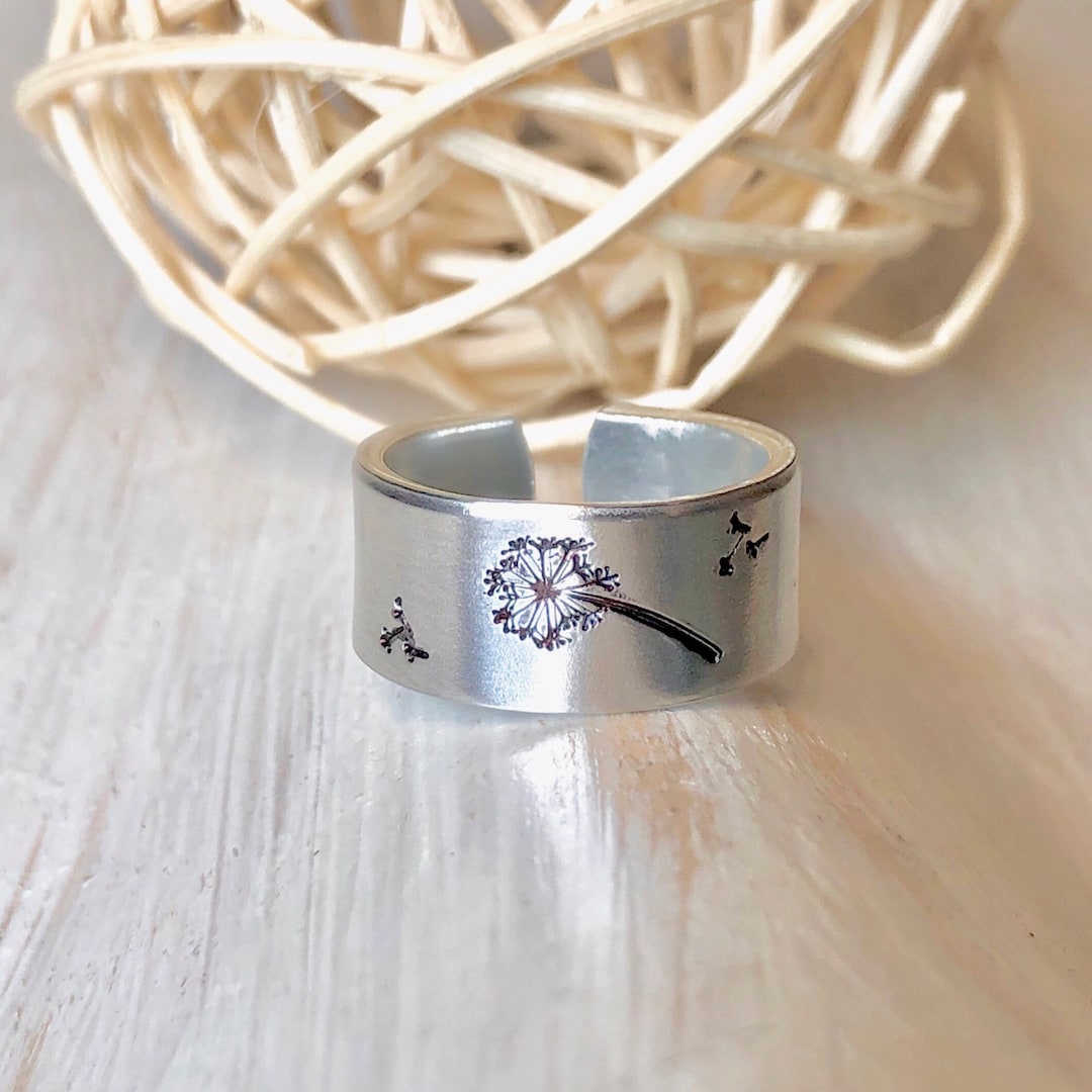 DANDELION Ring, Wish Ring, Dandelion Jewelry, Hand Stamped Ring, Flower ...