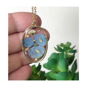 Blue HYDRANGEA Necklace, Pressed Flower Necklace, Dried Flower Necklace ...