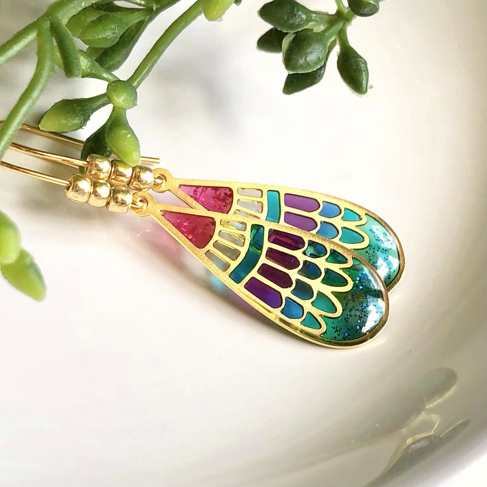 Ornate HENNA Teardrop Earrings, Stained Glass Inspired, Colorful ...