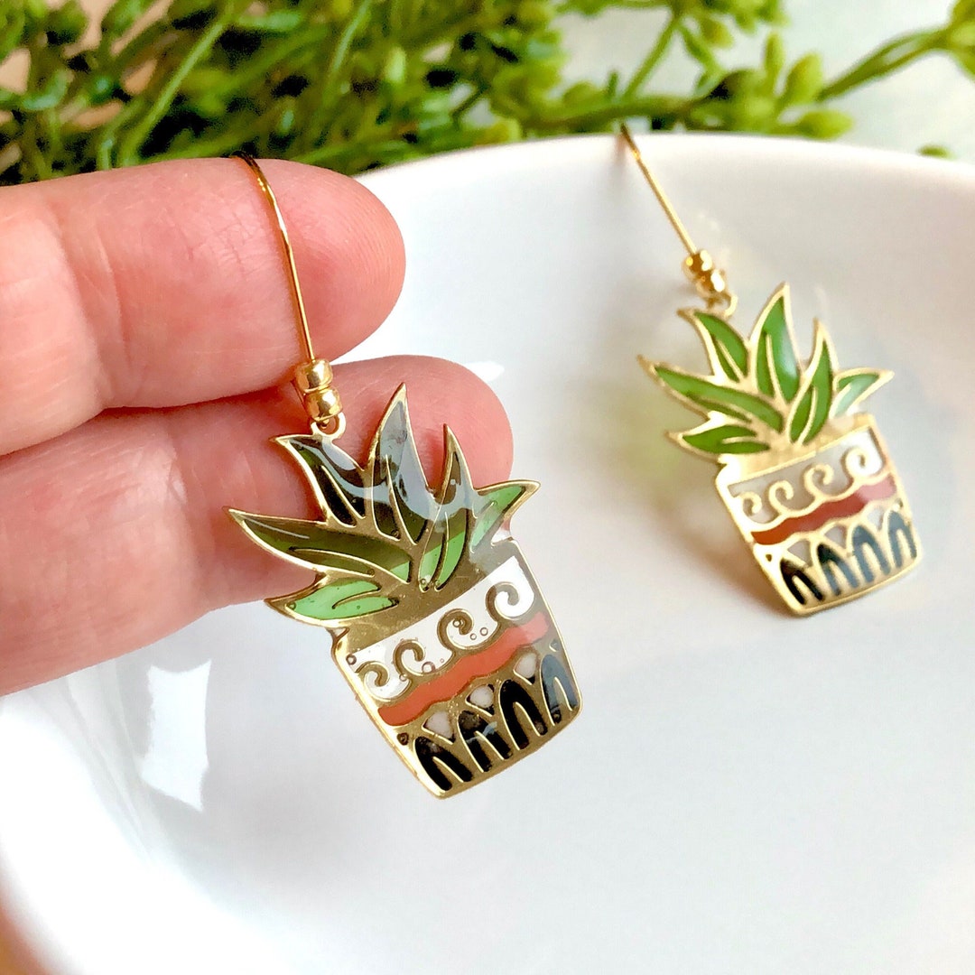 Green Succulent Plant Earrings, Plant Jewelry, Potted Plant Earrings ...