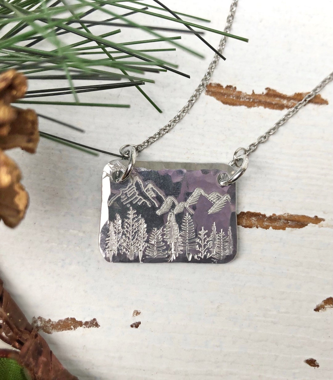 MOUNTAIN Necklace, Pine TREE Necklace, Forest Necklace, Tree Jewelry ...