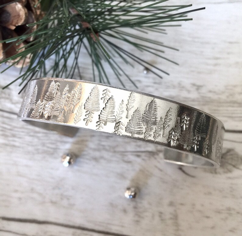 Tree Bracelet Cuff Forest Tree Jewelry Hand Stamped Cuff | Etsy