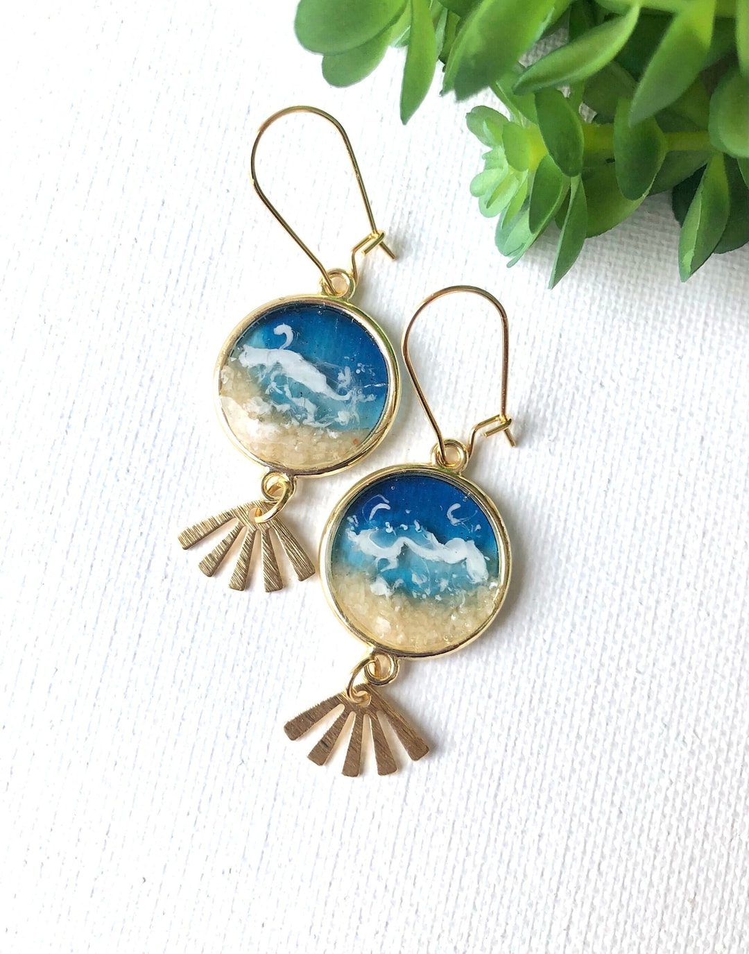 TROPICAL Blue BEACH Earrings, Sandy Beach Earrings, Wave Earrings ...