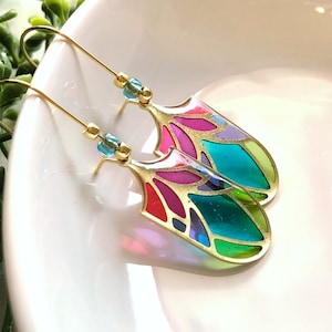 Colourful Stained Glass Inspired Earrings, Vitrage Earrings, Mosaic ...