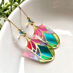 Colourful Stained Glass Inspired Earrings, Vitrage Earrings, Mosaic ...