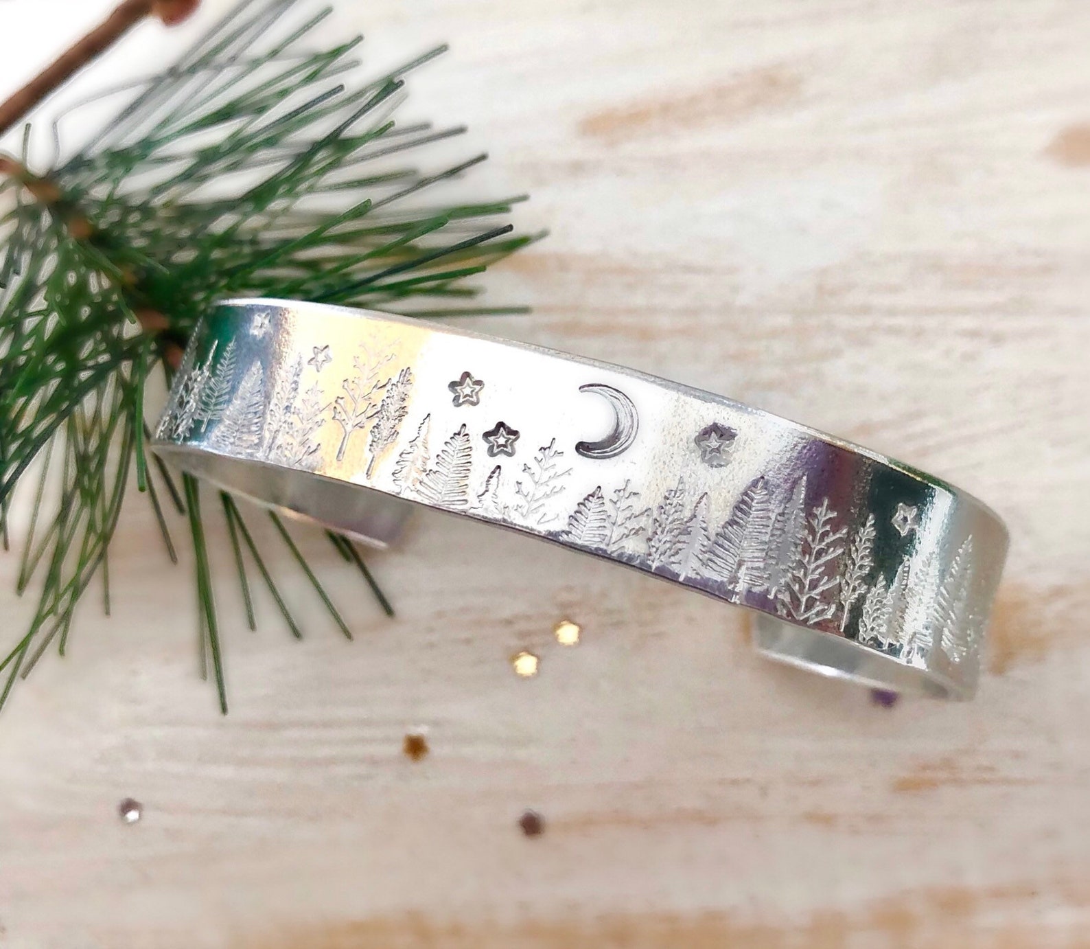 TREE Bracelet Cuff, Forest Tree Jewelry, Hand Stamped Cuff, Stacking ...