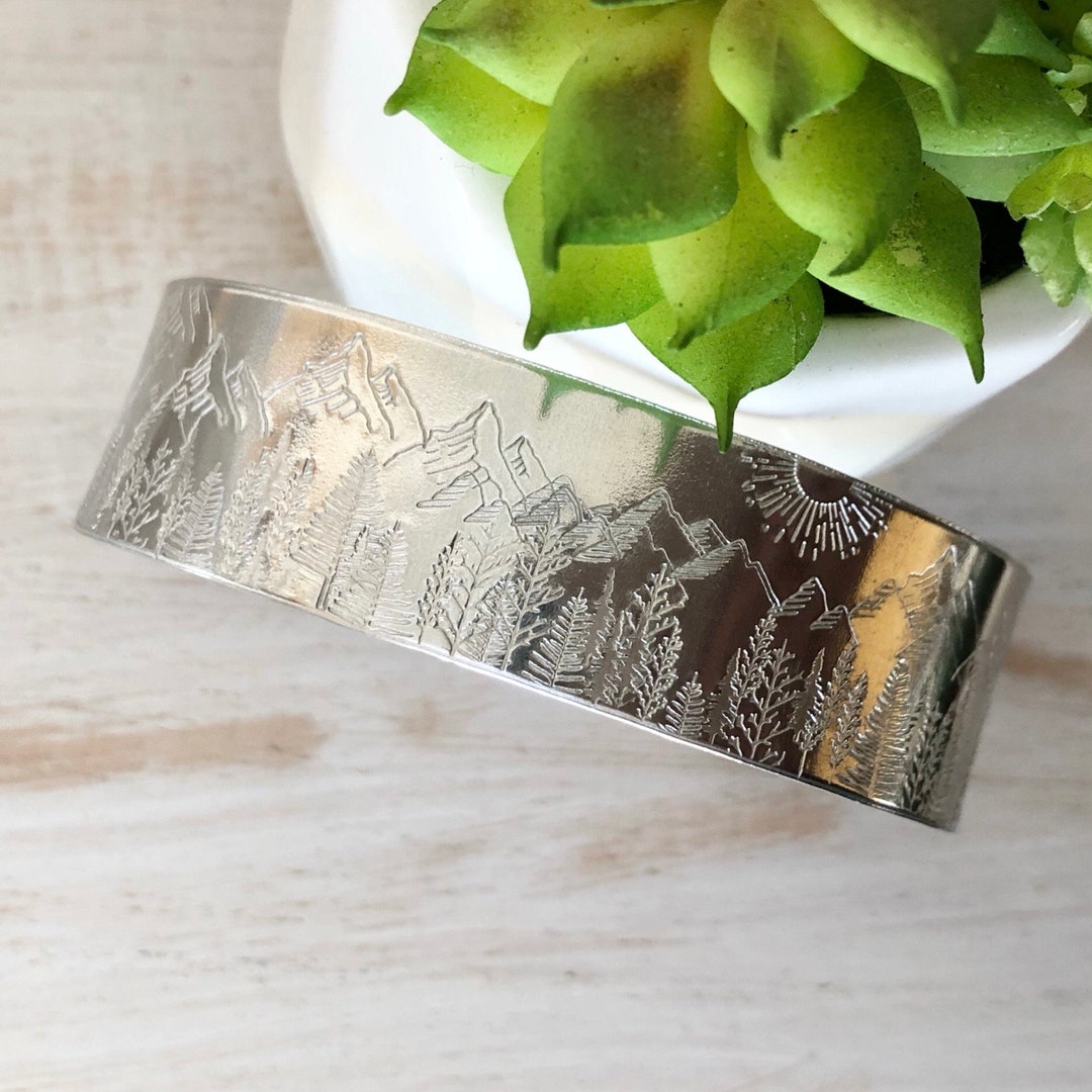 MOUNTAIN Bracelet, Mountain Cuff, Tree Bracelet Cuff, Forest Bracelet ...