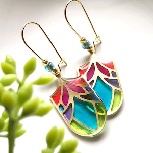 Colourful Stained Glass Inspired Earrings, Vitrage Earrings, Mosaic ...