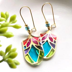 Colourful Stained Glass Inspired Earrings, Vitrage Earrings, Mosaic ...