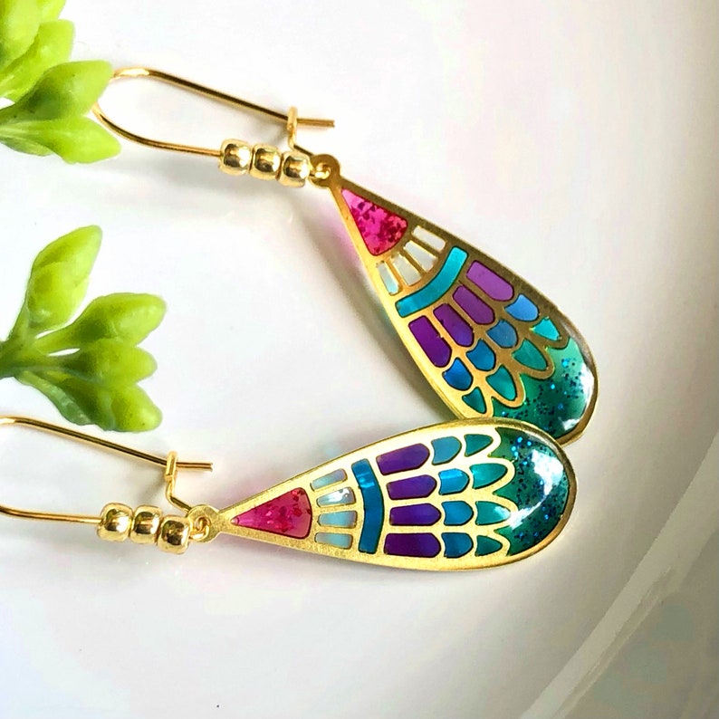 Ornate HENNA Teardrop Earrings, Stained Glass Inspired, Colorful ...
