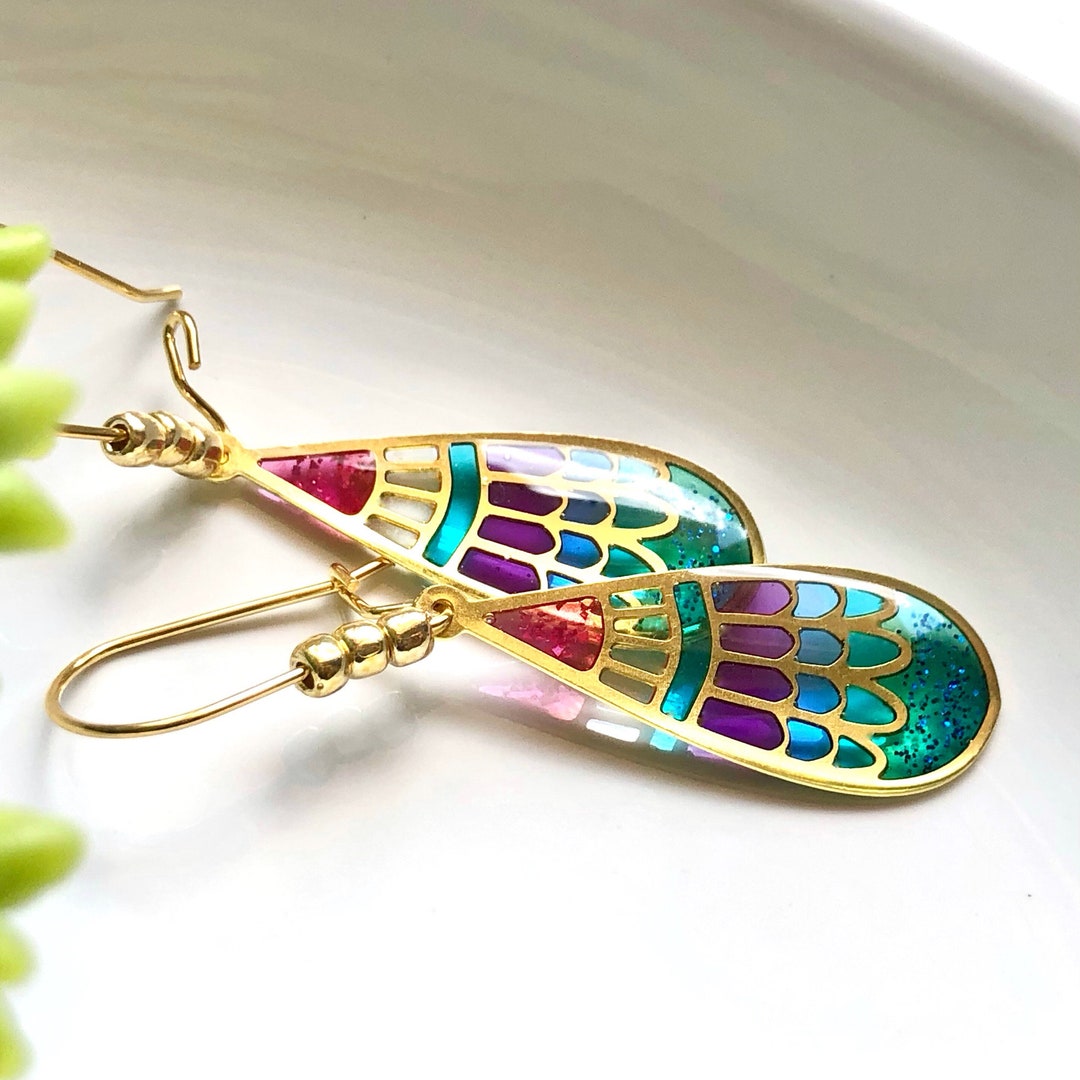 Ornate HENNA Teardrop Earrings, Stained Glass Inspired, Colorful ...