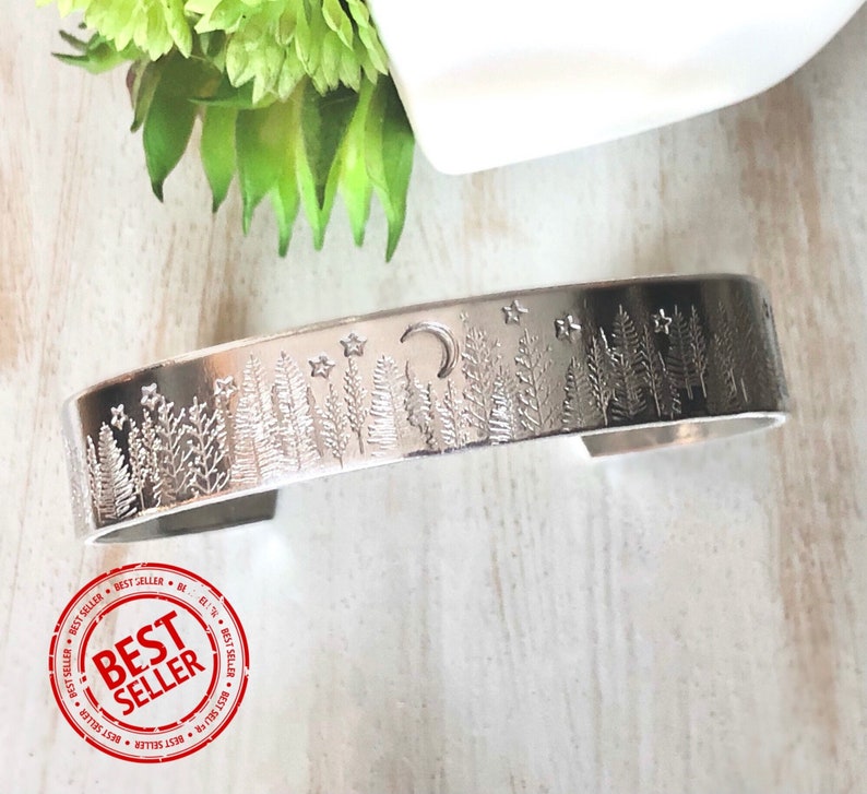 TREE Bracelet Cuff Forest Tree Jewelry Hand Stamped Cuff | Etsy