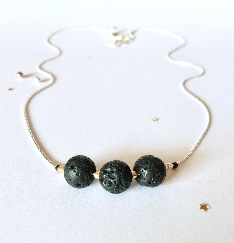 LAVA Stone Necklace, Lava Bead Necklace, Sterling Silver Necklace ...