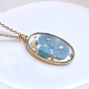 Blue HYDRANGEA Necklace, Pressed Flower Necklace, Dried Flower Necklace ...