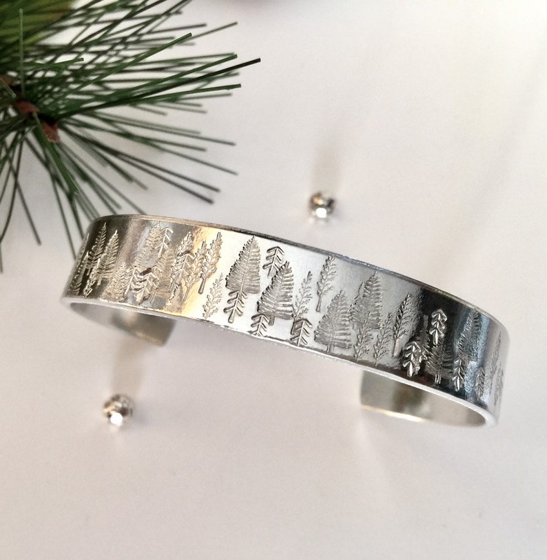 Tree Bracelet Cuff Forest Tree Jewelry Hand Stamped Cuff | Etsy