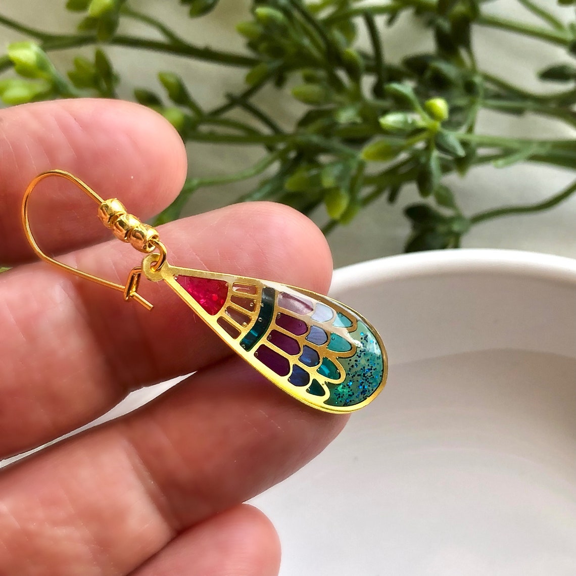 Ornate HENNA Teardrop Earrings, Stained Glass Inspired, Colorful ...