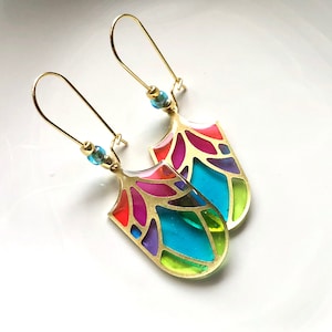 Colourful Stained Glass Inspired Earrings, Vitrage Earrings, Mosaic ...