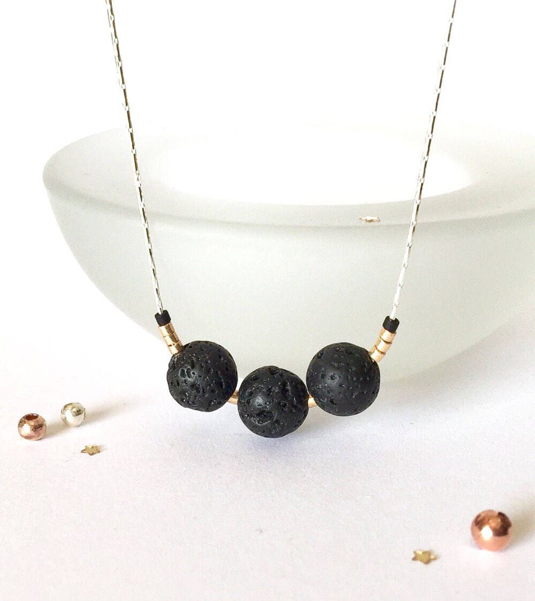LAVA Stone Necklace, Lava Bead Necklace, Sterling Silver Necklace ...