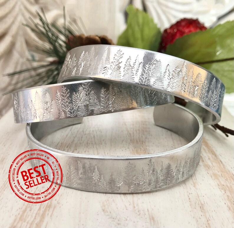 Tree Bracelet Cuff Forest Tree Jewelry Hand Stamped Cuff | Etsy