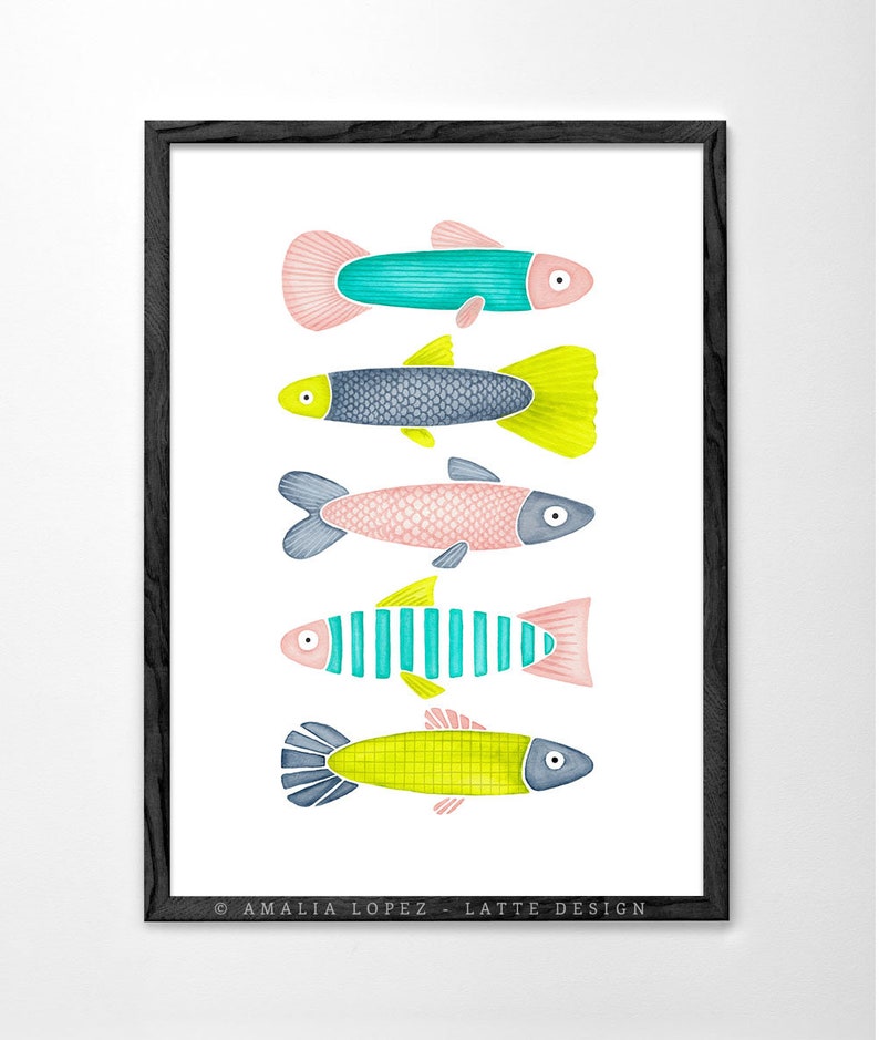 Fish Print. Digital Download. Bathroom Print, Coastal Print, Kitchen ...