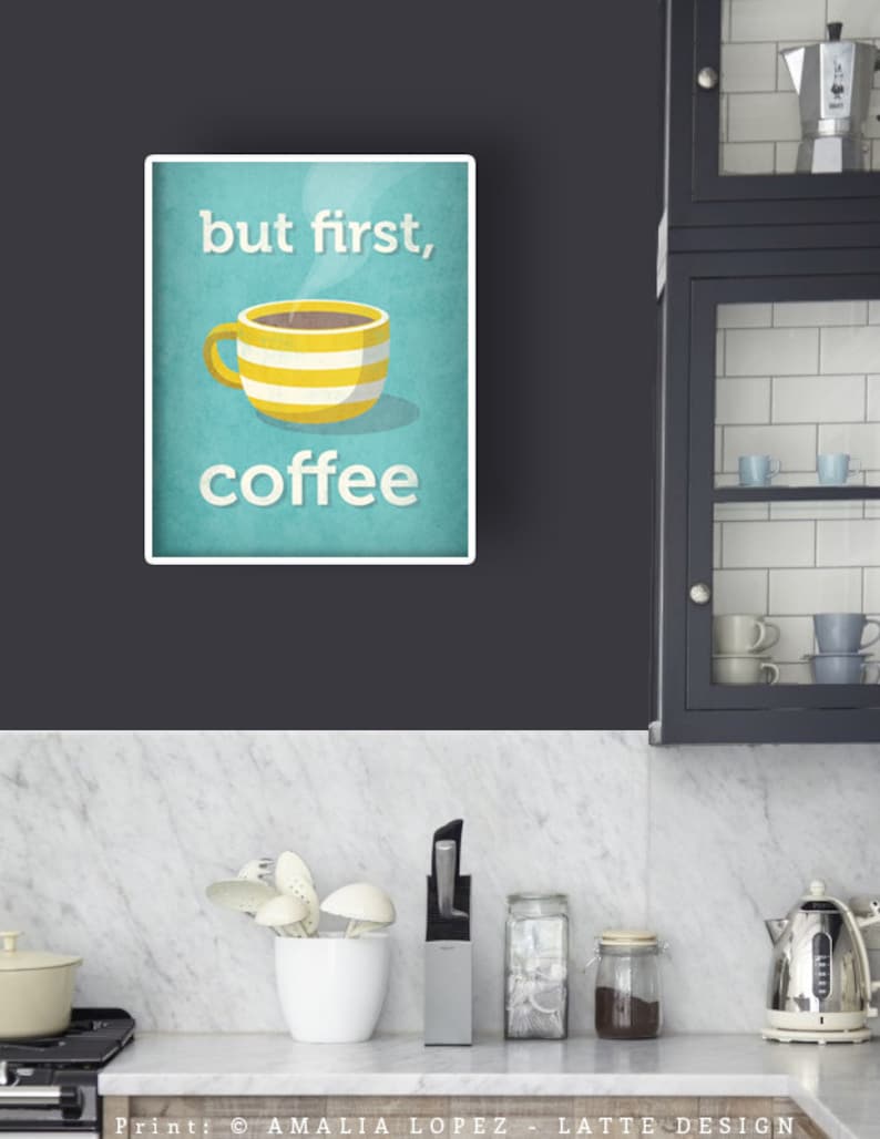 But First Coffee. Coffee Print Turquoise Retro Coffee Poster - Etsy