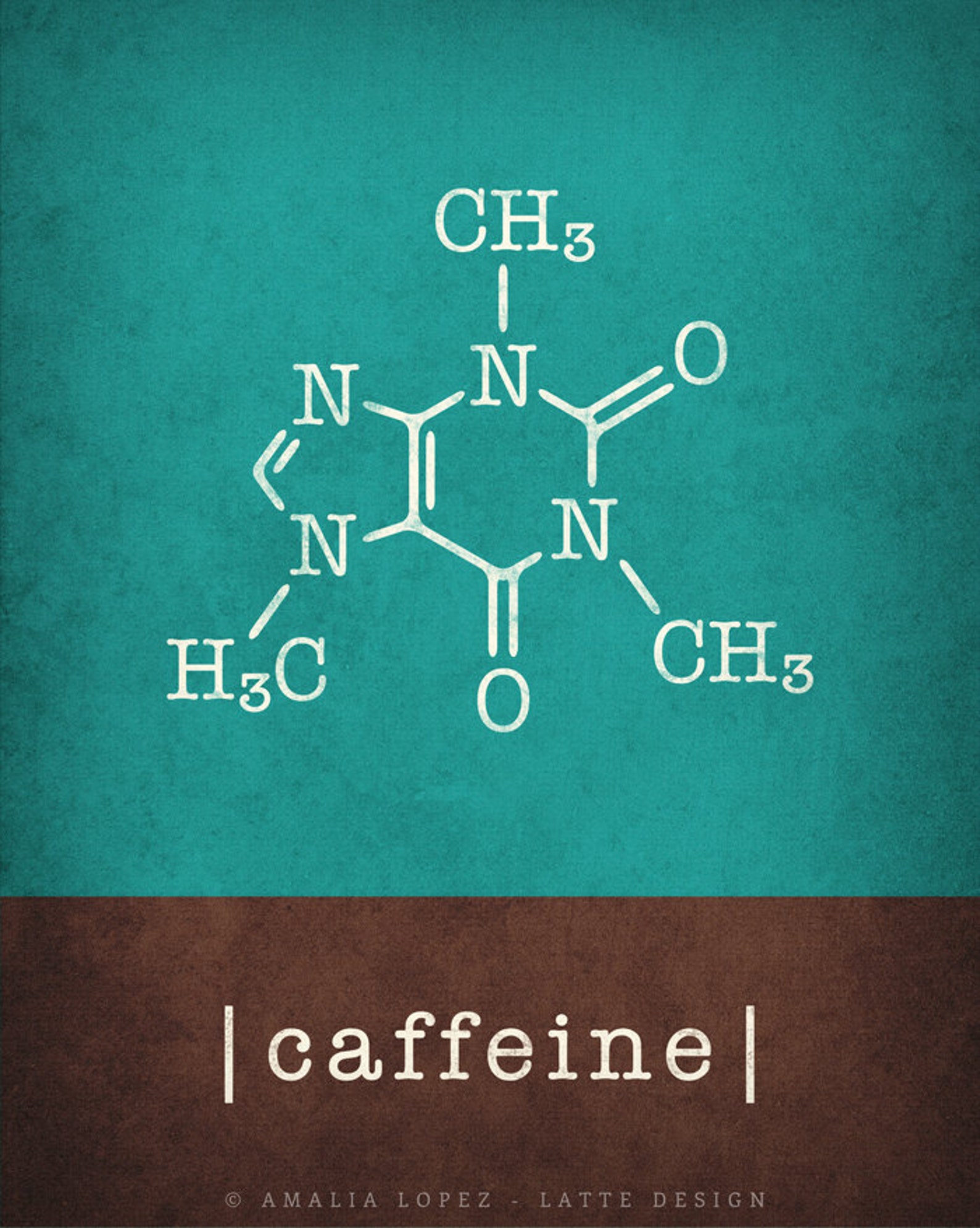 Caffeine Printable. Digital Download. Coffee Print, Teal Kitchen Print ...