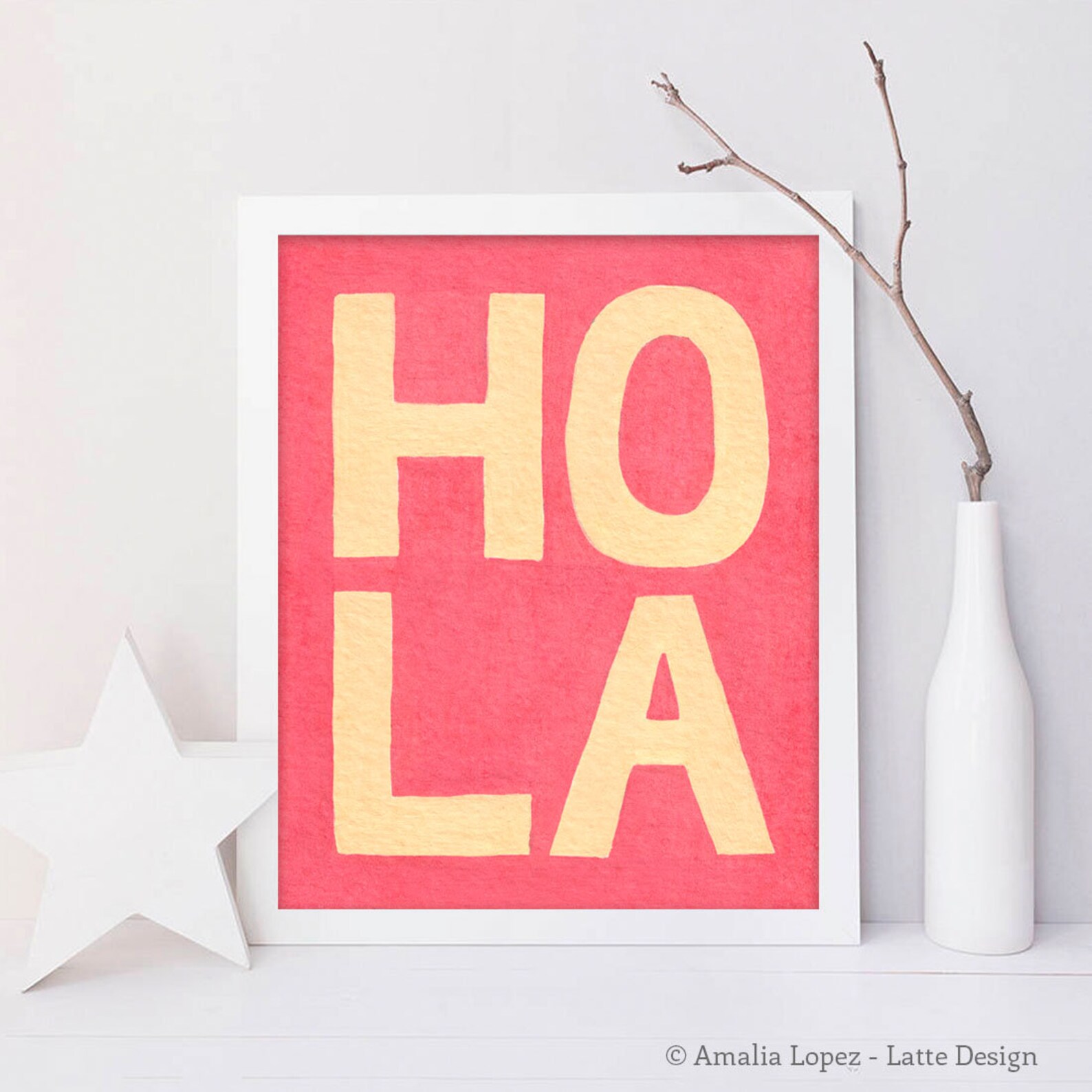 Hola Print. Digital Download. Hola Wall Art, Pink Typography Print ...