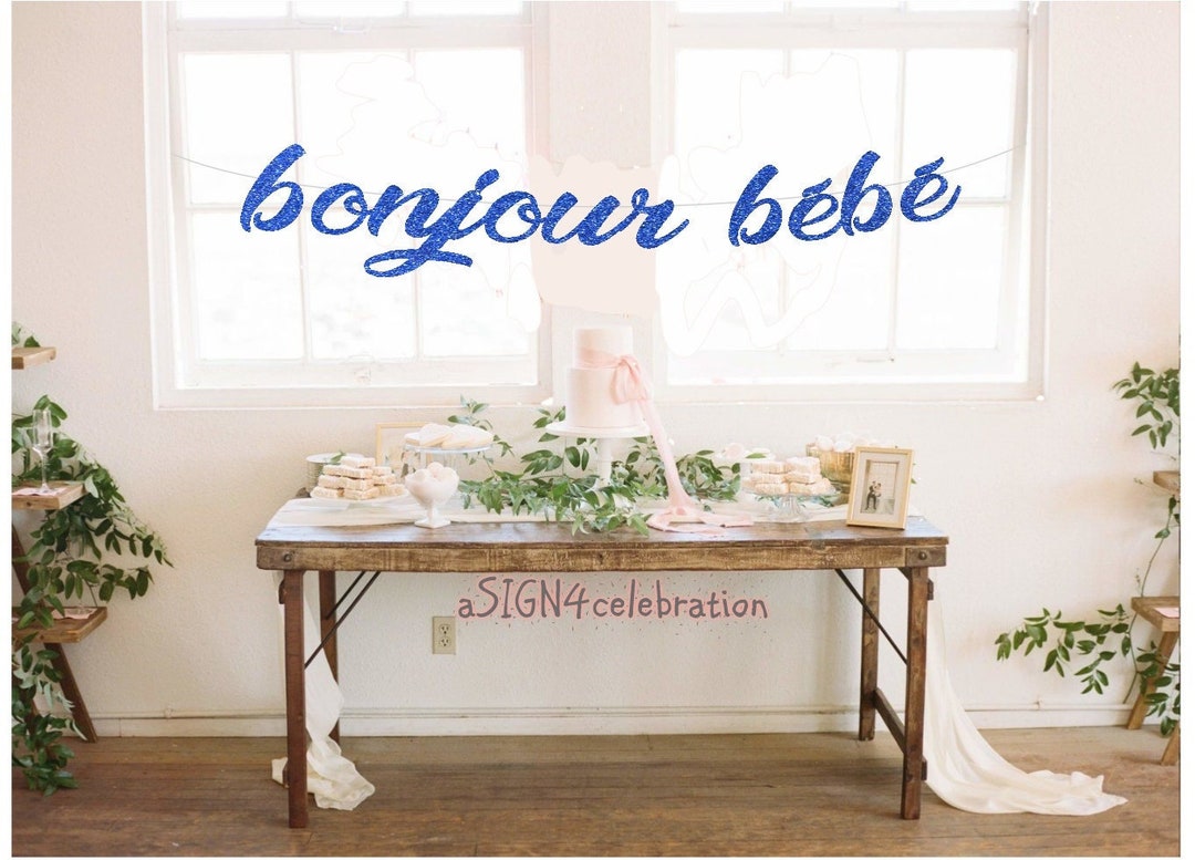 Bonjour Bebe Banner, Baby Shower Banner, Baby Shower, Bonjour Bebe ...
