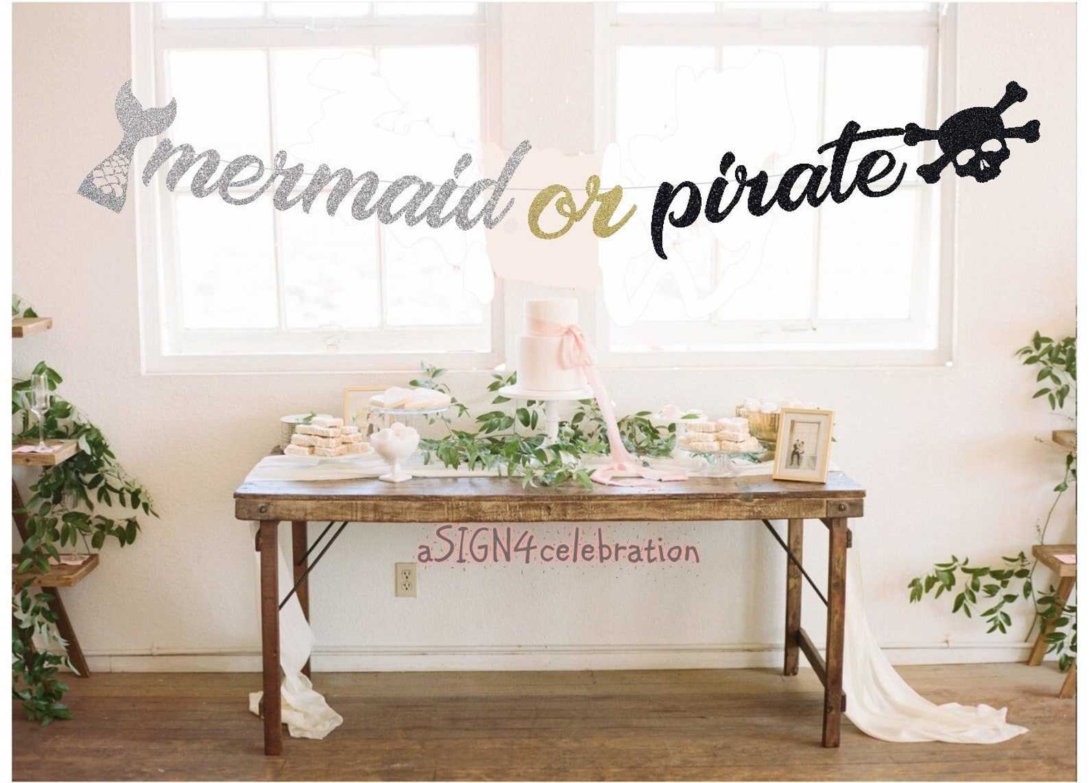 Mermaid or Pirate Banner Mermaid or Pirate Gender Reveal - Etsy