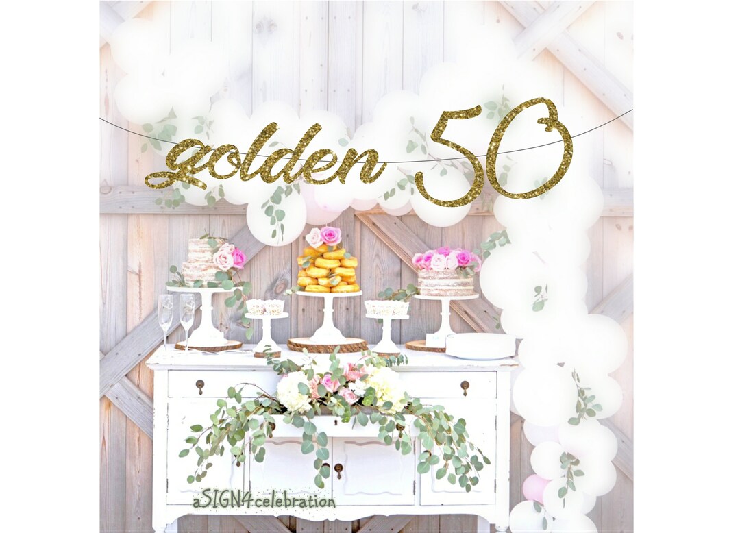 Golden 50 Banner, 50th Anniversary Banner, Golden Year Anniversary ...