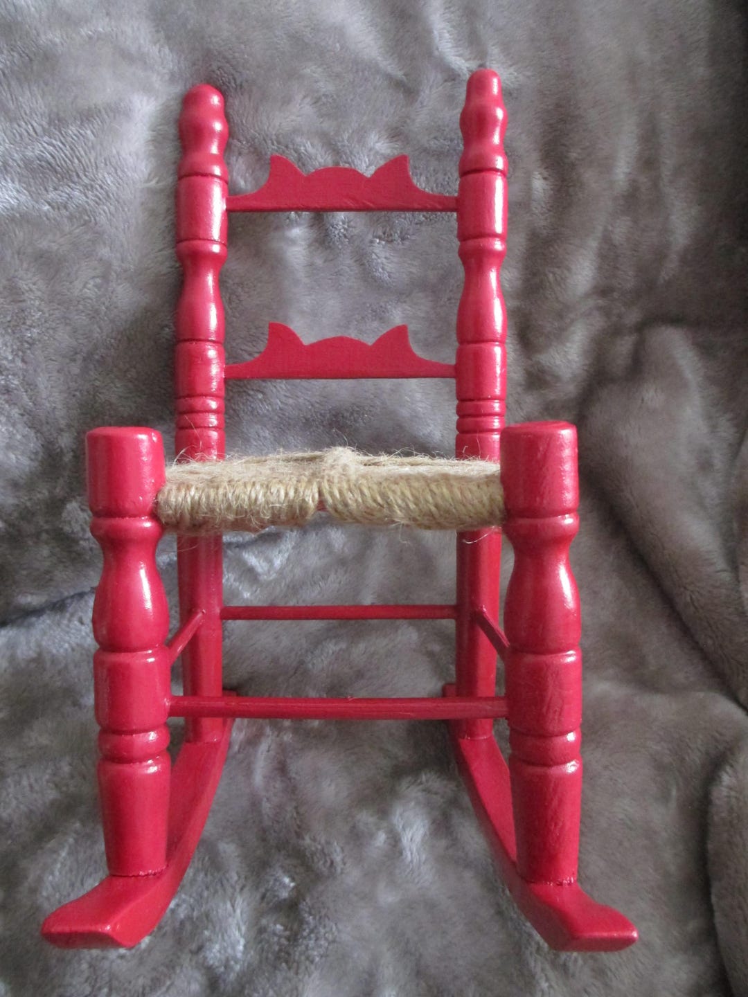 REDUCED Vintage Doll's Red Painted Wood Rocking Chair With Jute Seat - Etsy