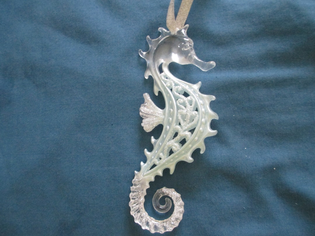 Clear and Sparkly Sea Green Plastic Seahorse Ornament 5 1/2 " in Length ...