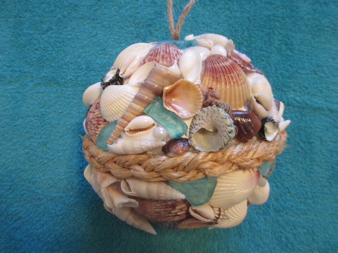Sea Shells , Aqua Beach Glass / Pearls Nautical Beach Theme Hanging Orb ...