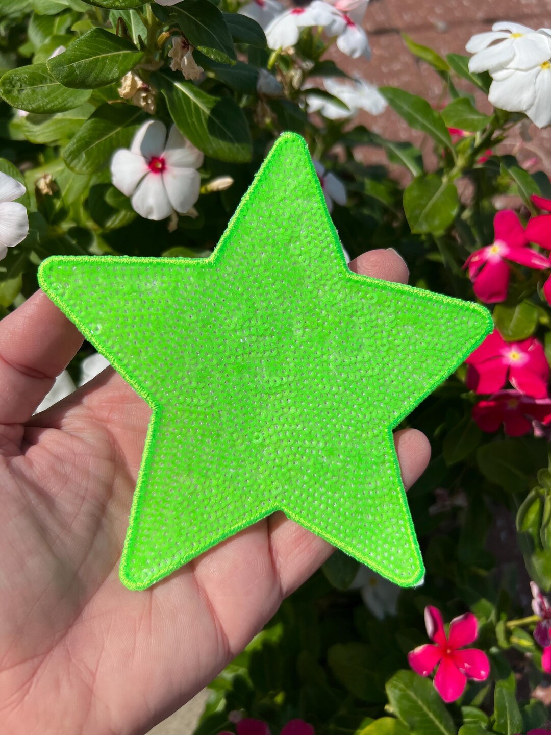Neon Green Sequin Star Iron-on Patch/ Large 5"/ Patch / Iron on Patch / Sequin Patch/ Hat Patch ...