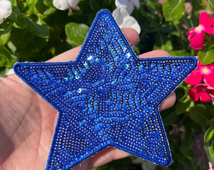 Royal Blue Sequin Star Iron-on Patch/ Large 5/ Patch / Iron on Patch / Sequin Patch/ Hat Patch ...