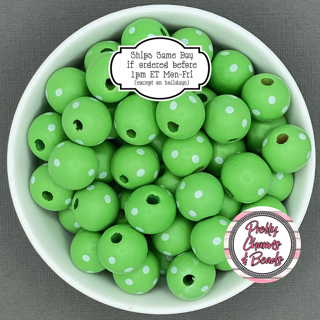 Lime Green Polka Dot Wood Beads for DIY Beaded Garland - Etsy