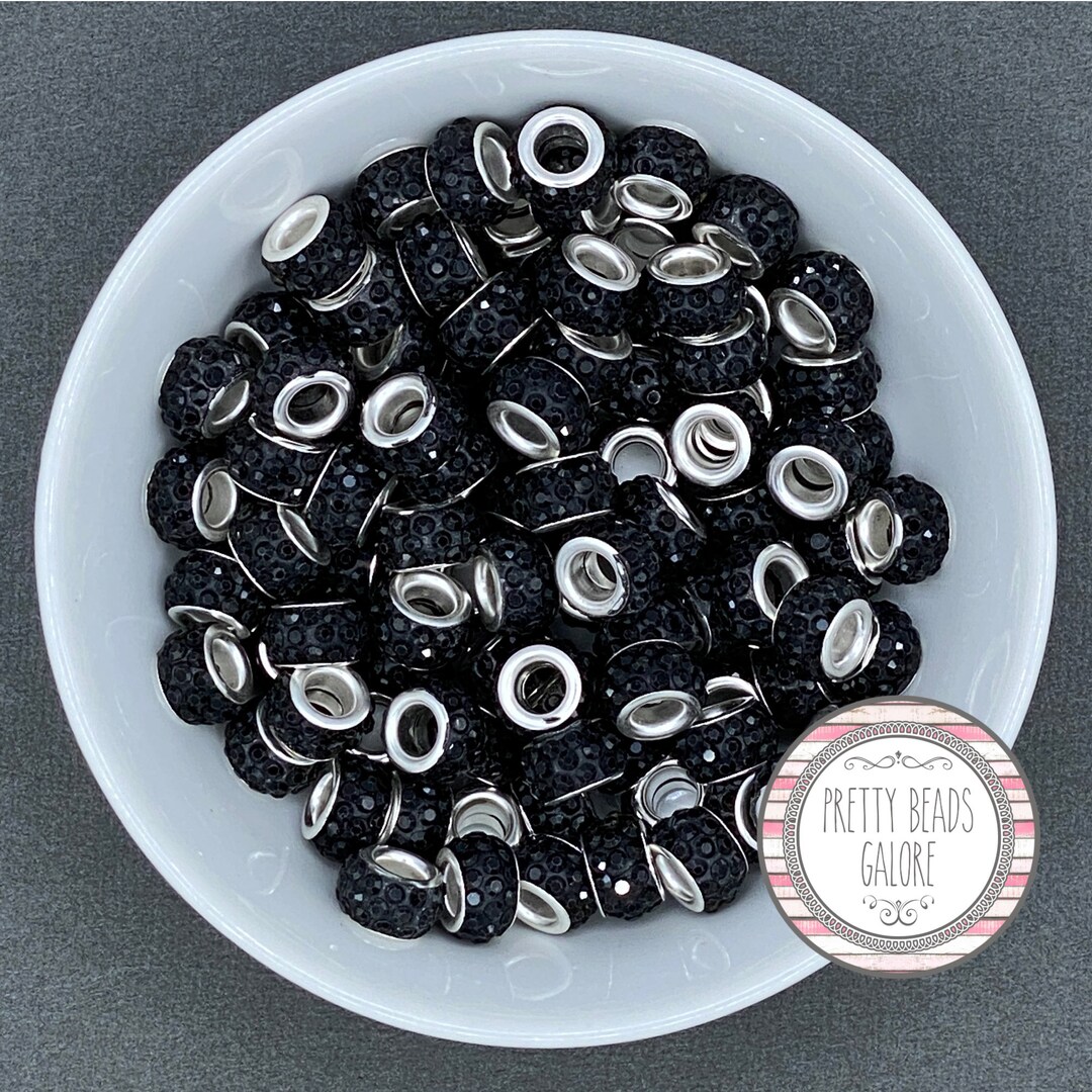 Black Rhinestone Pave Rondelle Beads: Silver Core Polymer Clay Spacers ...