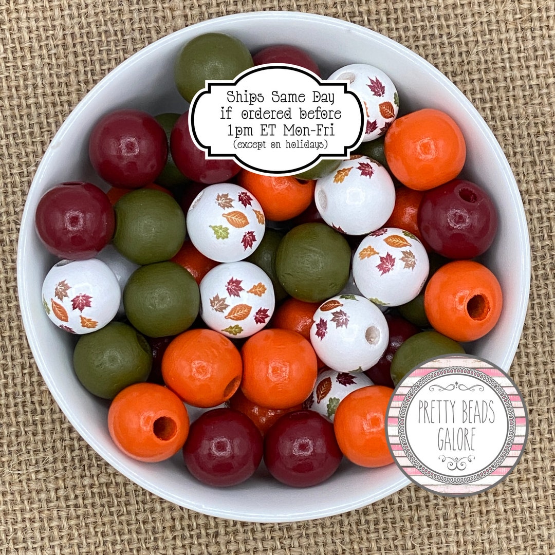 16mm Fall Leaves Wood Bead Mix, DIY Beaded Garland, Fall Napkin Rings ...