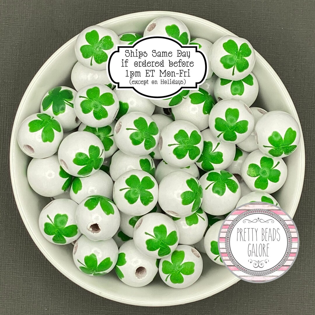 St Patricks Day Four Leaf Clover Wood Beads: DIY Garland Supplies (16mm ...