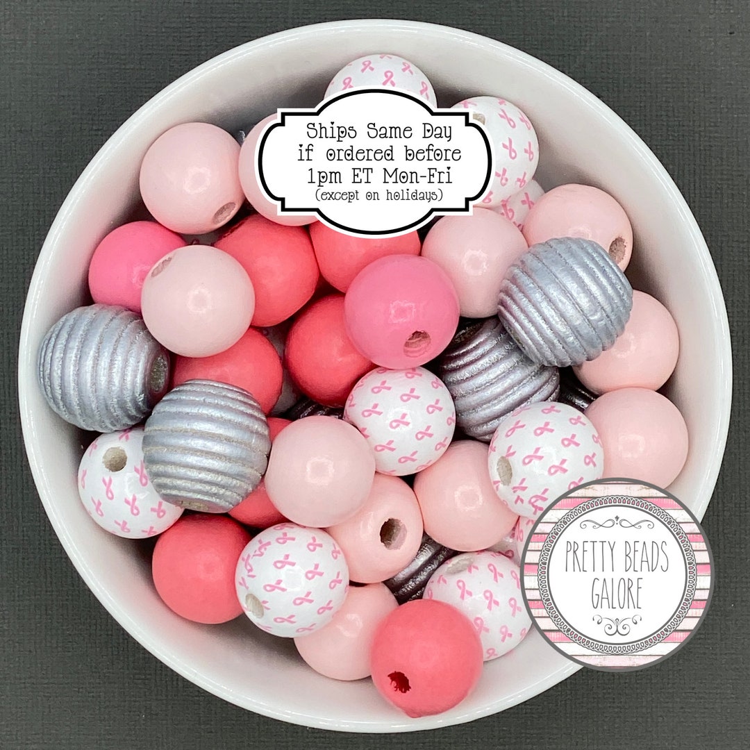 16mm Breast Cancer Awareness Bead Mix, DIY Beaded Garland, Survivor ...