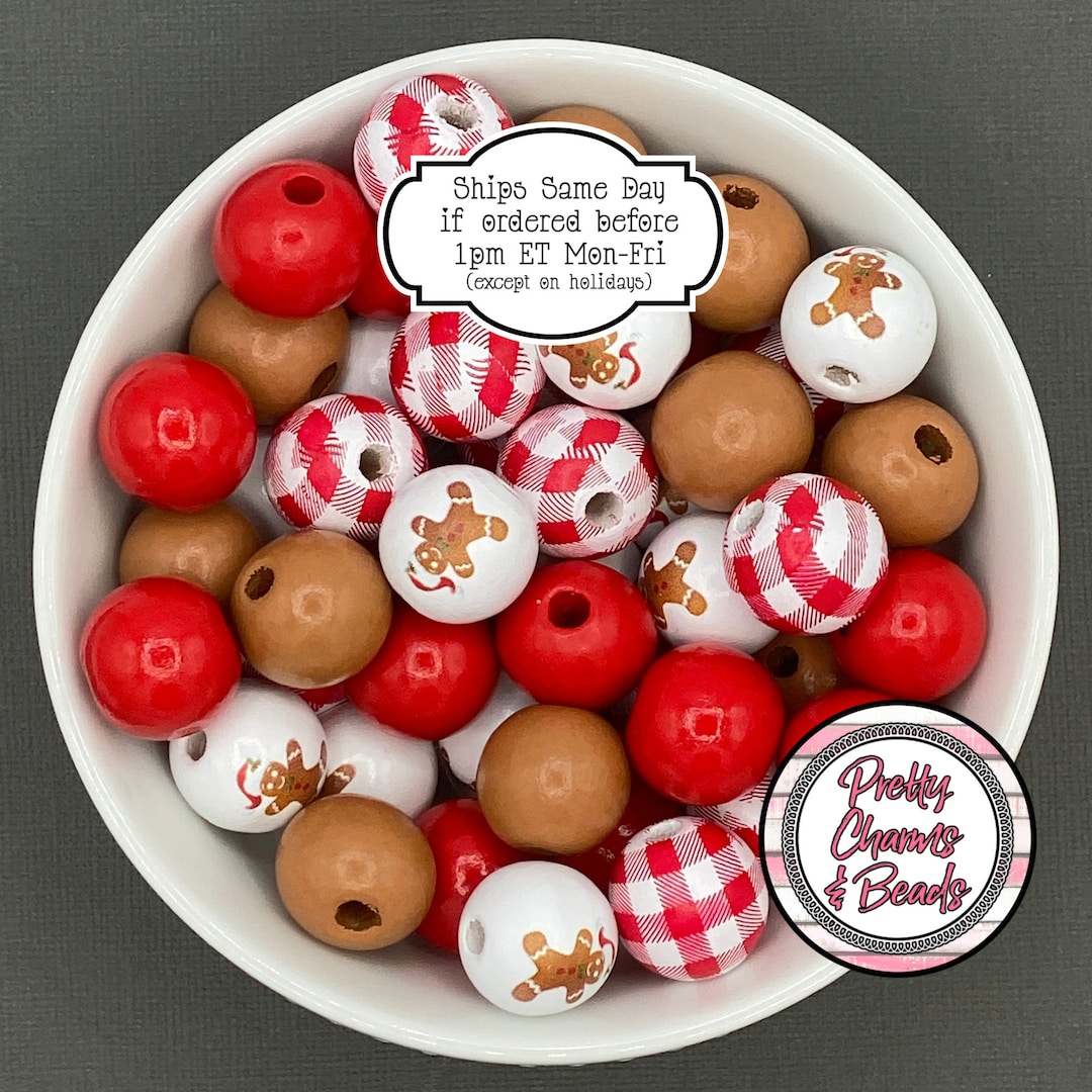 Gingerbread Man Wood Bead Mix, Buffalo Plaid, DIY Beaded Garland ...