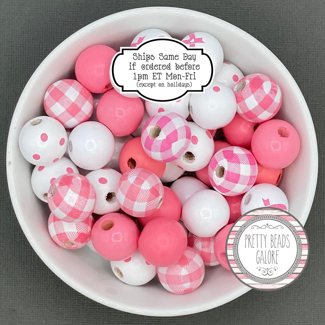 16mm Breast Cancer Awareness Bead Mix, DIY Beaded Garland, Survivor ...