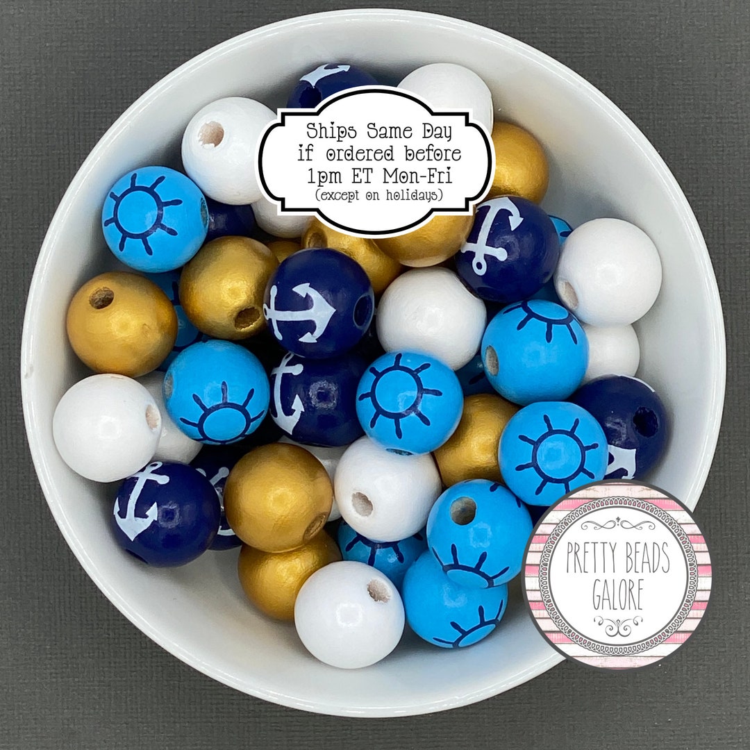 16mm Nautical Anchor Wood Bead Mix, DIY Beaded Garland, Napkin Rings ...