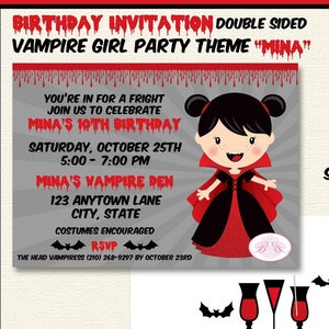 Vampire Girl Birthday Party Invitation Halloween Blood Fang | Etsy