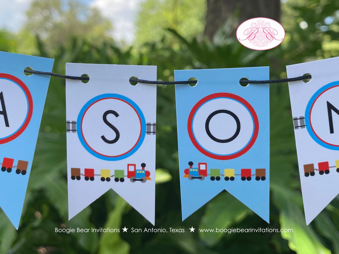 Modern Train Party Pennant Cake Banner Topper Birthday Boy Red | Etsy