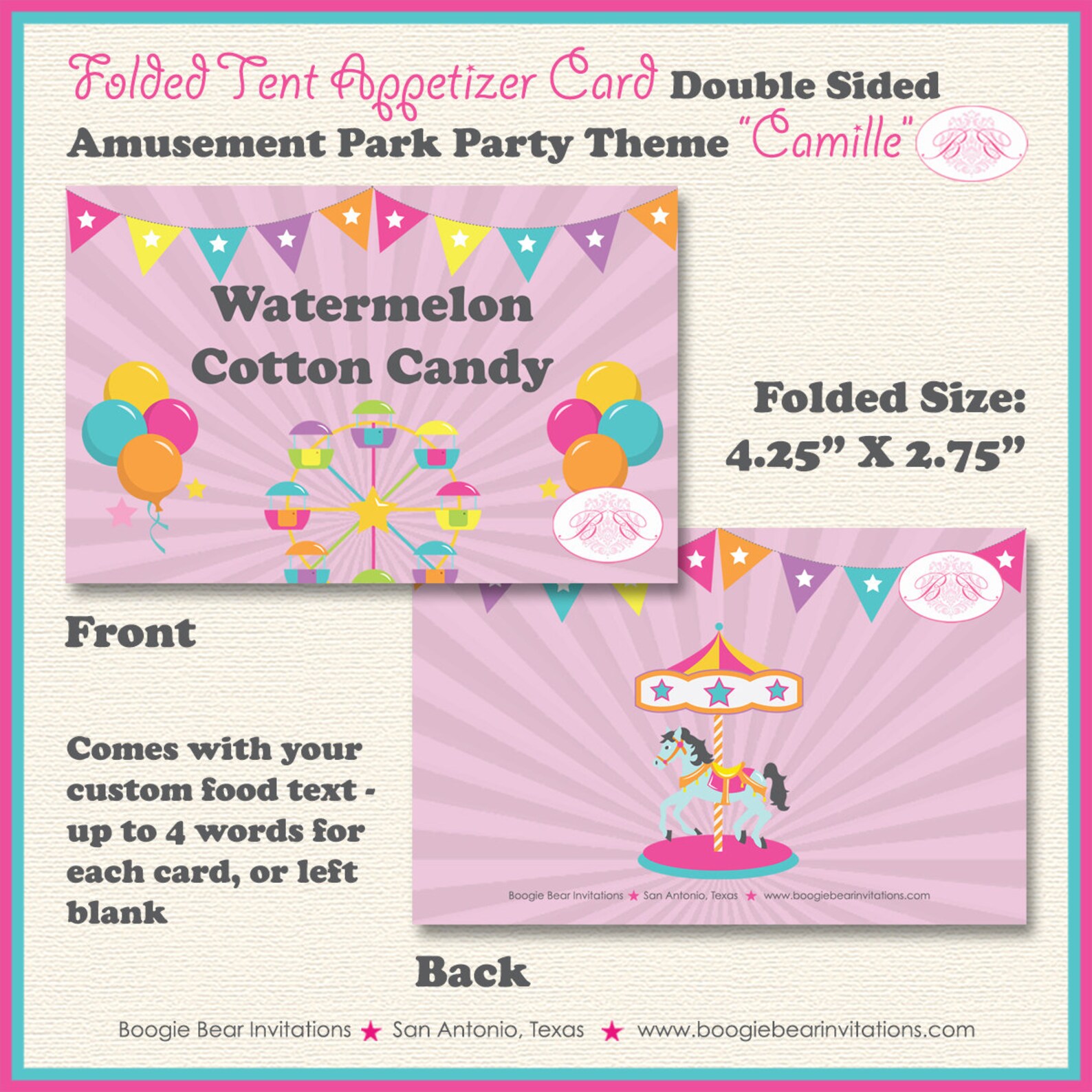 Amusement Park Birthday Party Favor Card Tent Place Appetizer | Etsy