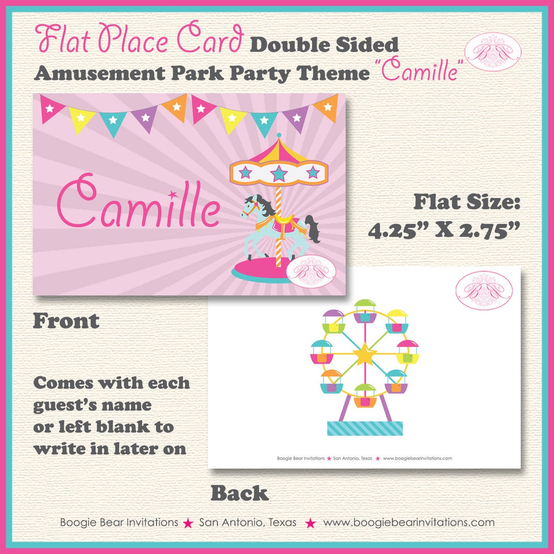 Amusement Park Birthday Party Favor Card Tent Place Appetizer | Etsy