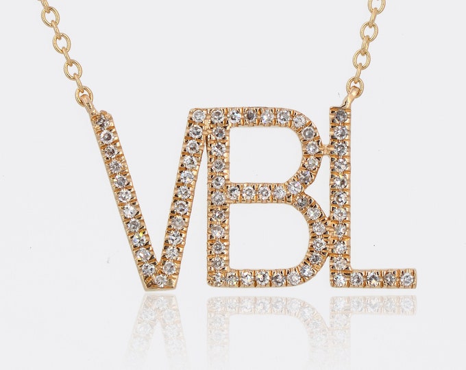 Diamond Block Letters Personalized Initial Necklace, Customized Diamond ...